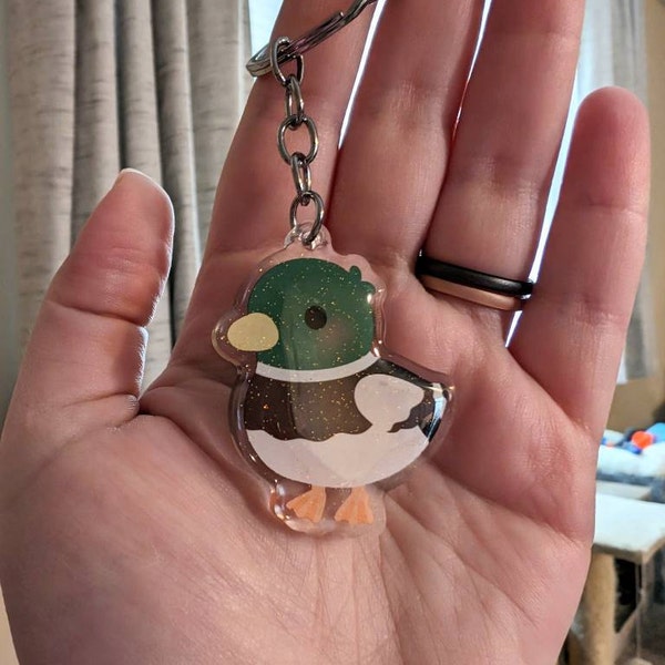 Mallard Duck Farm Animal Keychain | Cartoon Chibi Art Glitter Acrylic ...