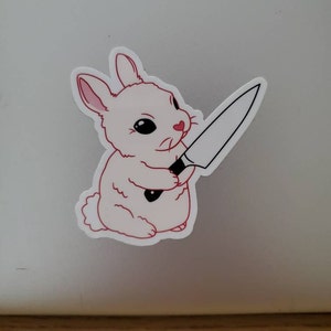 Adorable Bunny With Knife Waterproof Glossy Vinyl Sticker | Etsy