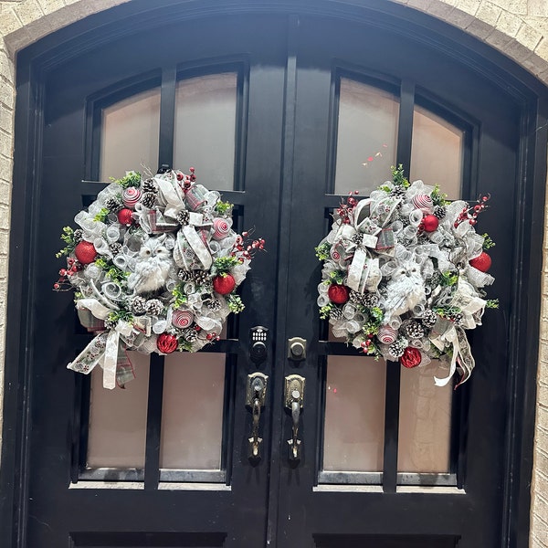 Flocked Winter Owl Wreath: Holiday Door Hanger With Pinecones & Berries ...