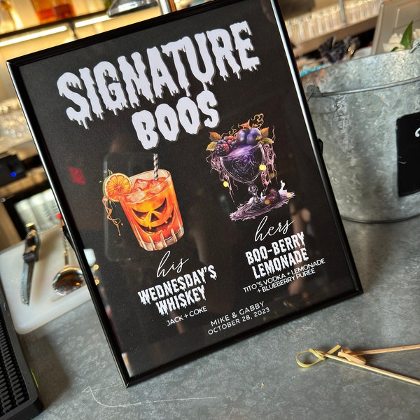 Halloween Signature Boos Custom Cocktail Drink Sign - Printed Custom ...