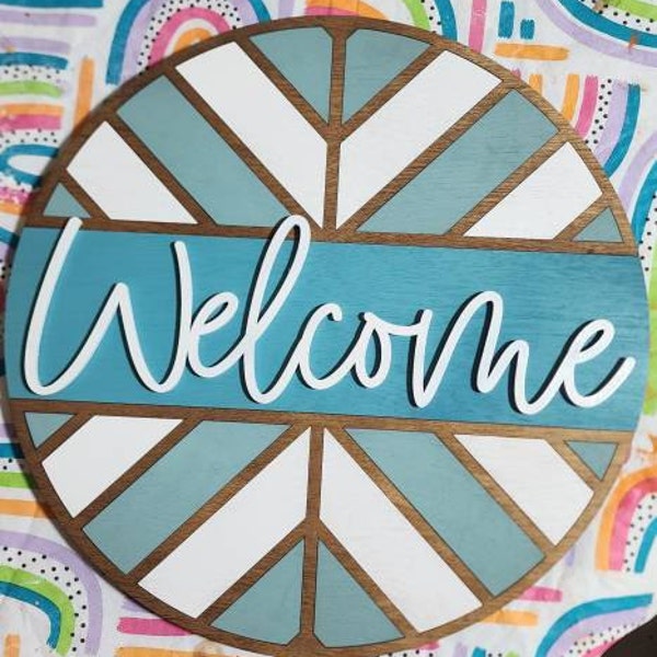 Chevron Geometric Welcome Sign, Digital Download, Round Door Hanger Svg ...