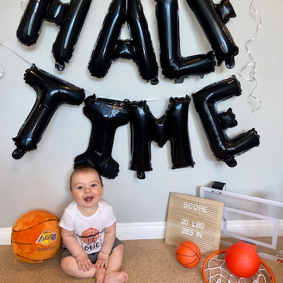 Half Birthday Party Halftime Balloon Banner Basketball Half Birthday ...