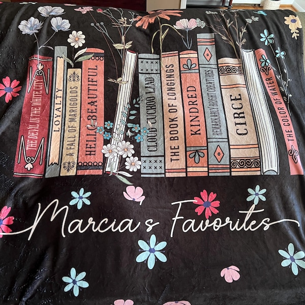 Personalized Floral Book Blanket, Custom Books & Name Library Gift for ...