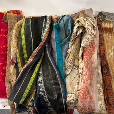 10 Pc Lot of Wholesale Vintage Silk Sari Recycled Boho Hippie Scarves ...