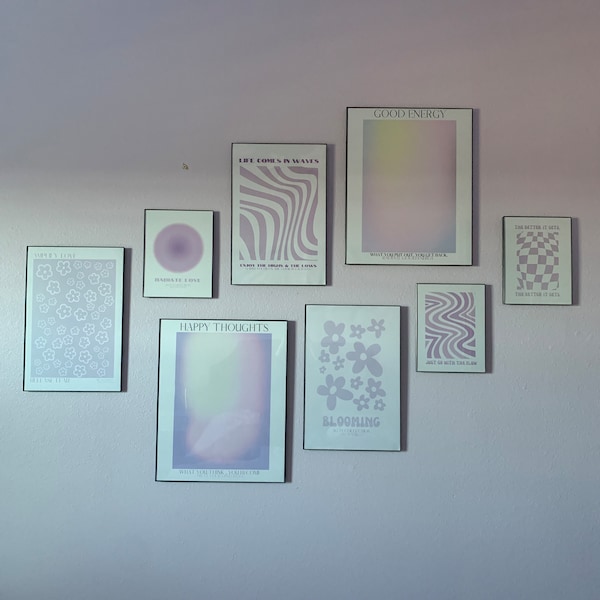 3 Purple Wall Prints, Digital Prints, Purple Wall Art, Cute Purple ...