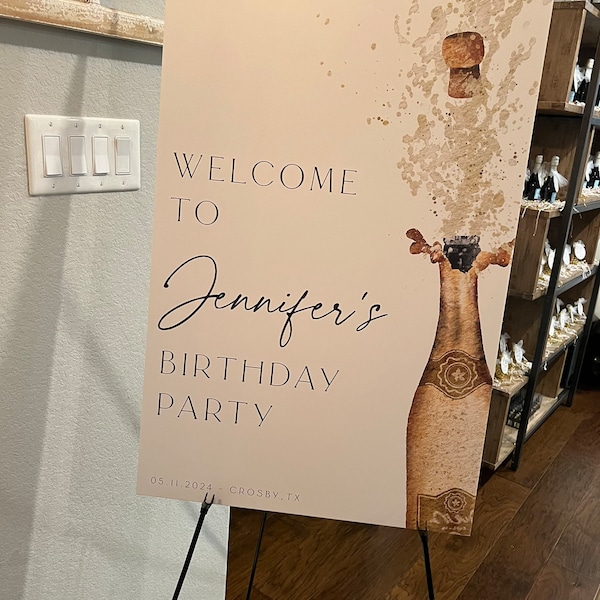 Champagne Birthday Welcome Sign, Sip Sip Champagne Minimalist Birthday ...