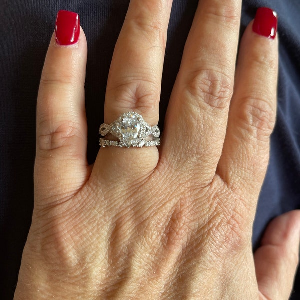 Infinity Oval Engagement Ring Halo Wedding Ring Unique Bridal ...