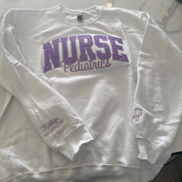 Embroidered Glitter Nurse Sweatshirt - Etsy
