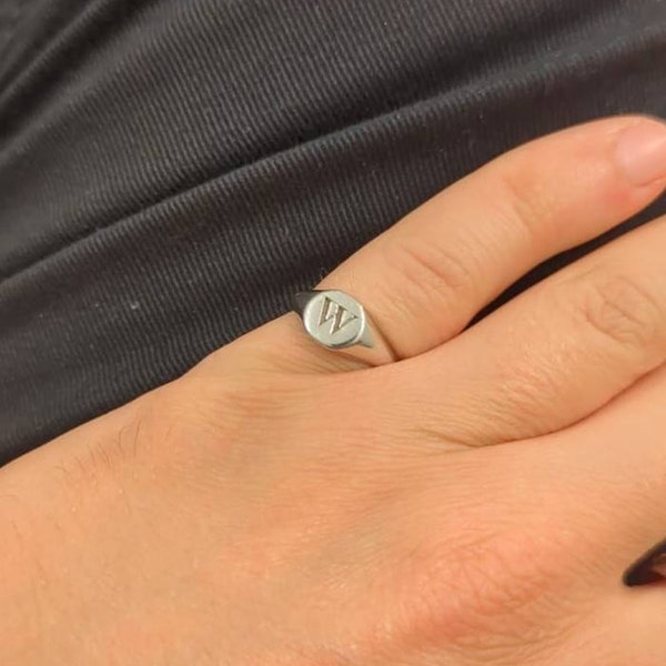 Sterling Silver Initial Ring: Personalized Monogram Signet, 18K Gold ...