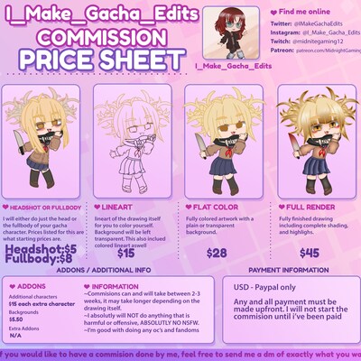 Easy DIY Custom Pricing Commission Sheet Template for Artists, Crafters, Freelancers Cute Kawaii ...