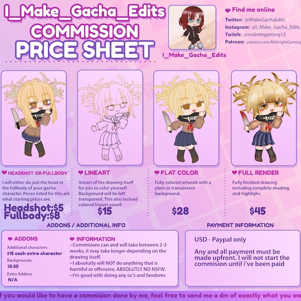 Easy DIY Custom Pricing Commission Sheet Template for Artists, Crafters ...