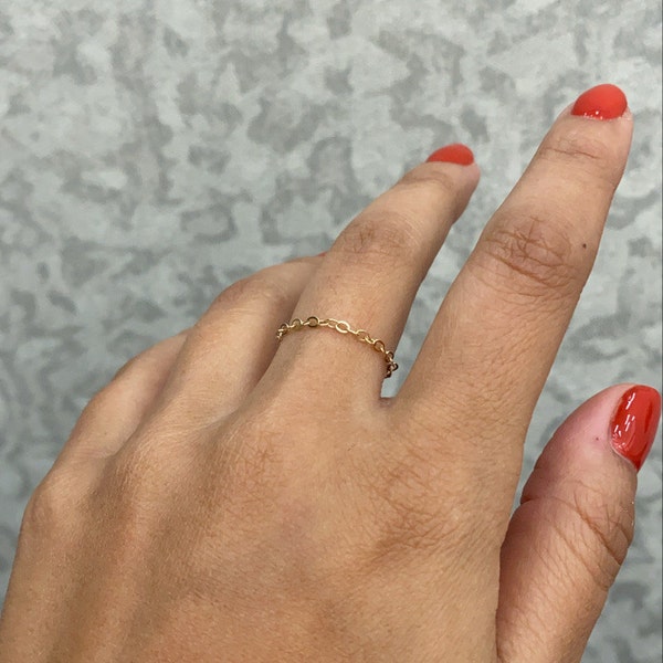Gold Chain Ring, 14K Gold Filled Chain Link, Dainty Thin Stacking Rings ...