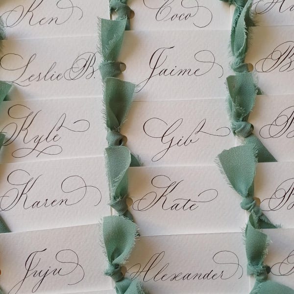 Wedding Placecards With Ribbon, Calligraphy, Handwritten, Elegant ...