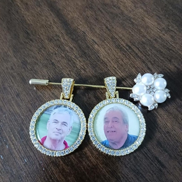 Memorial Photo Wedding Charm Gold Pearl Pin to Attach to Bouquet, Gift ...