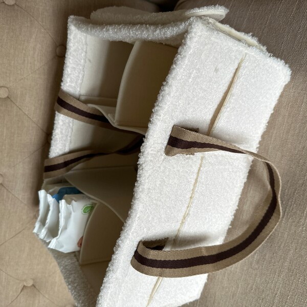 NEW ! Teddy Cloth Nappy Caddy - Diaper Storage Basket Organiser - Cream ...
