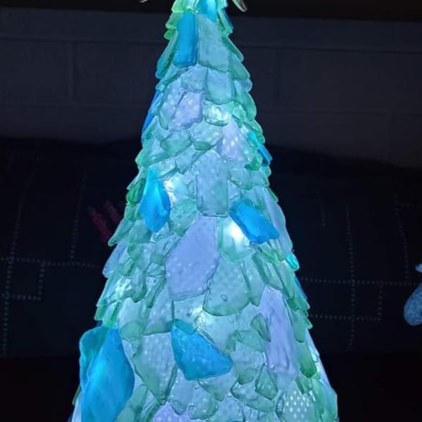 Sea Glass Tree With Lights - Clear, Blue and Green 13" - Etsy