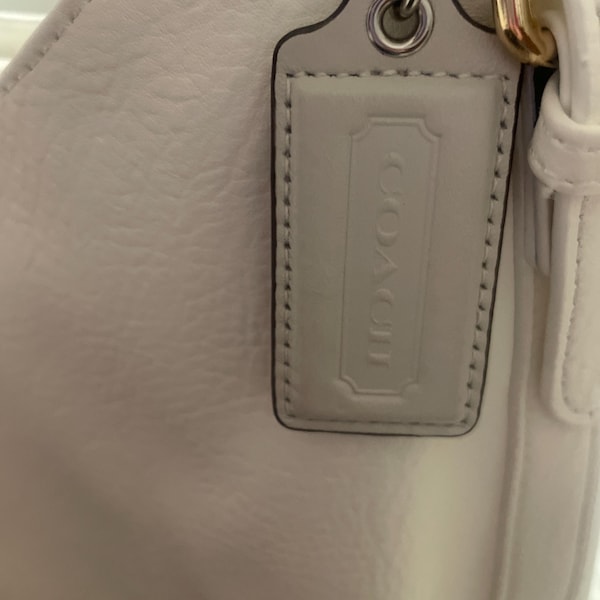 2.5" Large COACH Ivory White Leather Nickel Key Fob Bag Charm Keychain ...