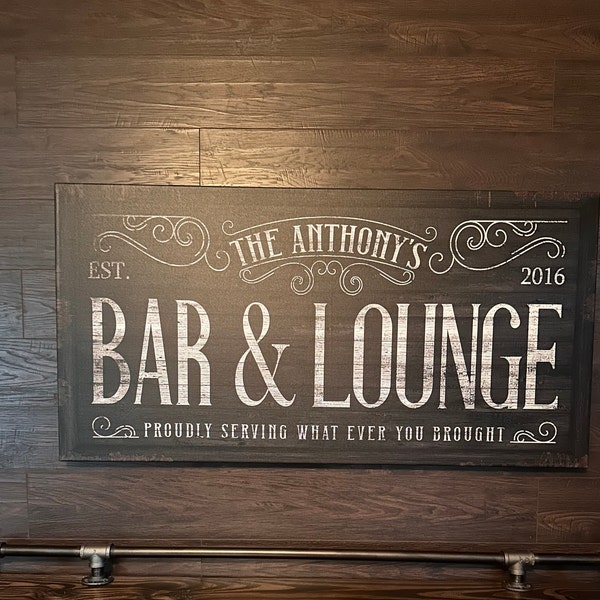 Personalized Bar and Lounge Sign, Vintage Basement Bar Wall Art, Custom ...