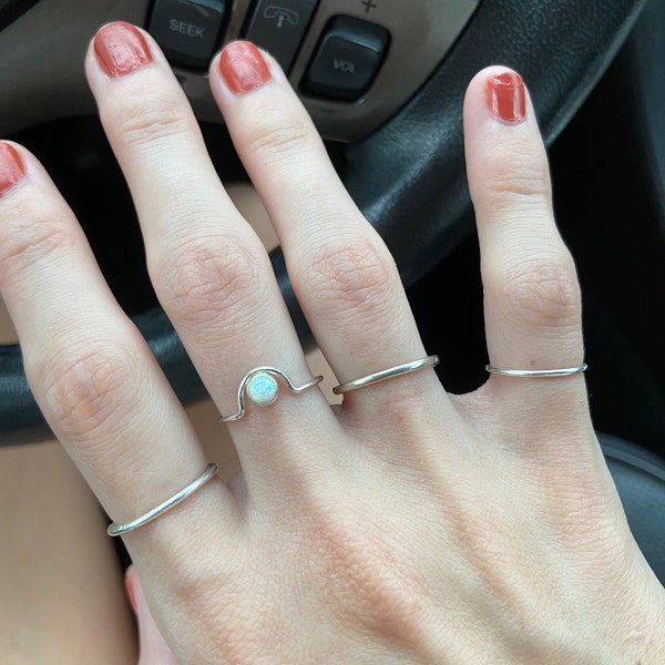 Opal Arch Ring • October Birthstone Ring - 14k Gold or Silver - Modern Stacking Ring - Small ...