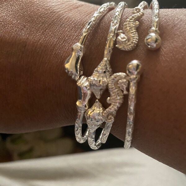 West Indian Bangle Conch Shell With Diamante Pattern Handmade .925 ...