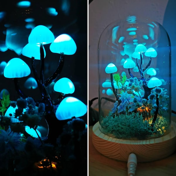Blue Handmade Mushroom Lamp | Whimsigoth Decor | Bedroom Decor |art ...