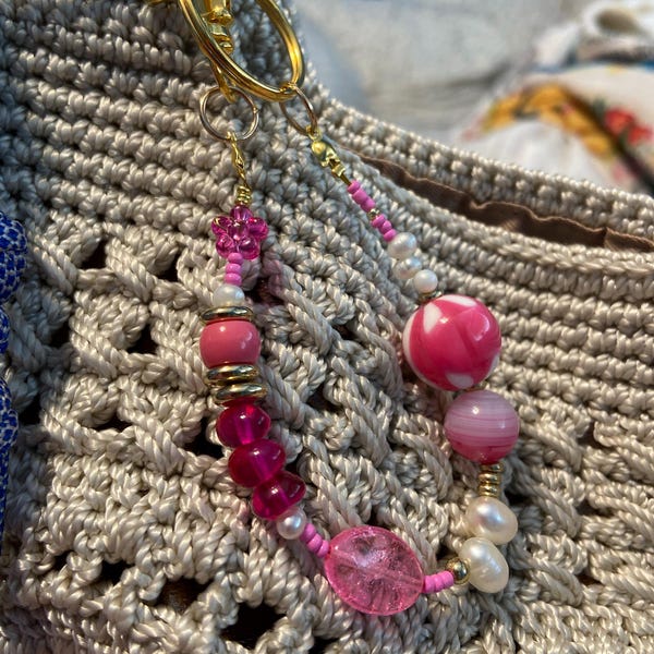 Bag Charm Keychains With Glass + Ceramic Beads, Gold Fixtures, and ...