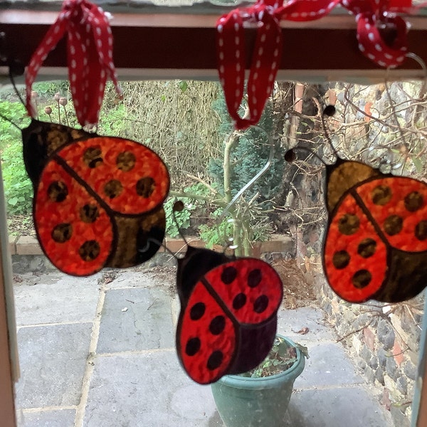 Stained Glass Ladybird Suncatcher • Handmade Window Hanging - Etsy UK