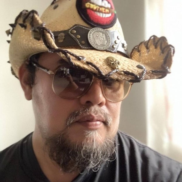 Hat, Cowboy, Cowgirl, Straw, Black, Brown, White, Rocker, Punk, Patch ...