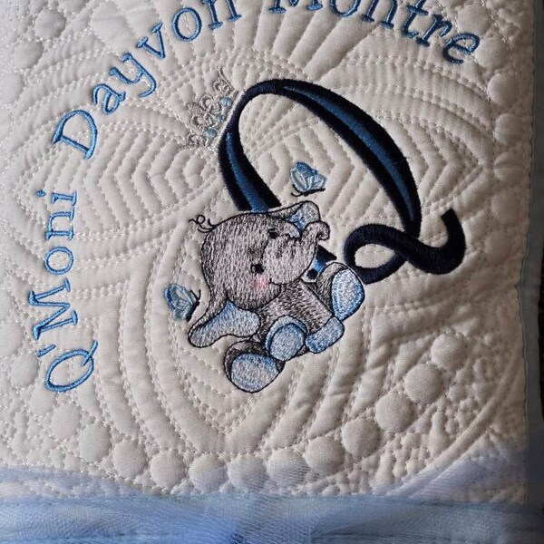 Baby Elephant Monogram Heirloom Baby Quilt, Monogram Baby Quilt ...
