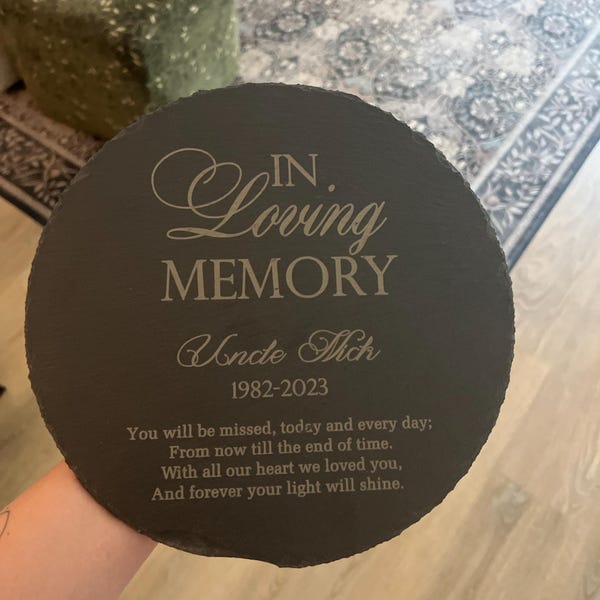 Engraved in Loving Memory Round Slate Stone, Memorial Garden Stone ...