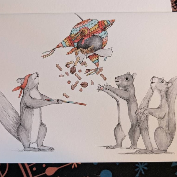 Squirrels Play Piñata Birthday Card, Funny Birthday Card, Squirrel ...