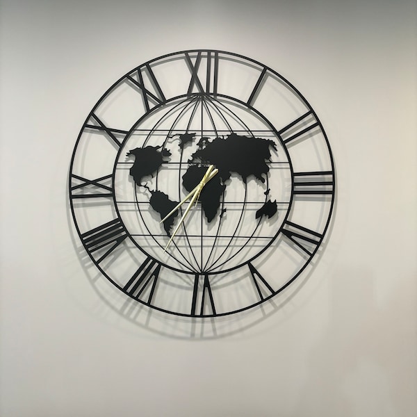 World Map Metal Wall Clock, Earth Wall Clock, Geographic Compass Clock ...