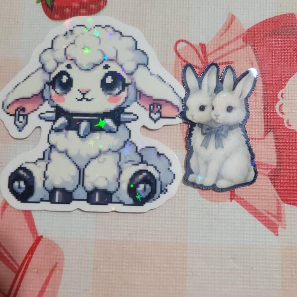 Goth Lamb Sticker - Holographic Lamb Sticker, Cute Pixel Art Punk Lamb ...
