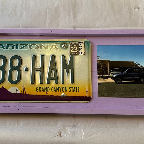 Rustic License Plate & 5x7 Photo Frame - Custom Stained Wood Display - Etsy