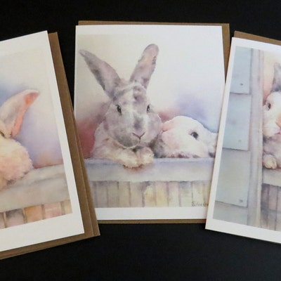 Bunny Card, Rabbit Card, Lionhead Rabbit Art, Bunny Watercolor, Bunny ...