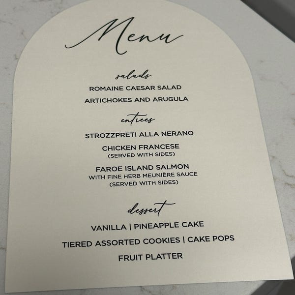 Arch Shaped Menu Cards, Printed Arched Wedding Menus, Rounded Menus ...