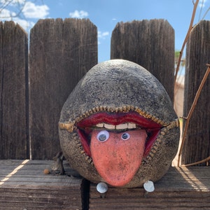 Garden Decor Zippered Tongue Rock Statue Unusual Odd Weird Strange ...