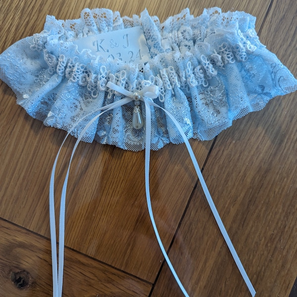 Personalized Garter Light Ivory Blue Lace Wedding Bridal Bridesmaids ...