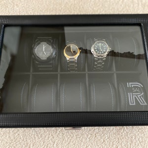 Personalized Carbon Fiber Design Watch Box With White Pillows Holds 10 ...