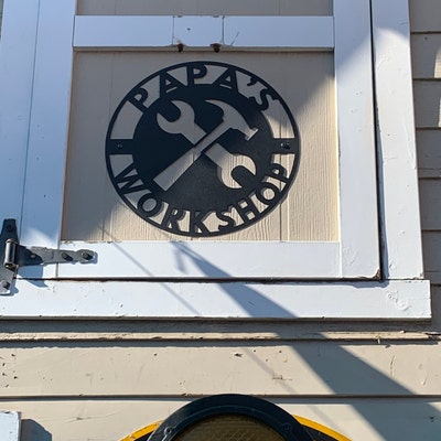 Personalized Fathers Day Sign for Dad, Papas Work Shop Metal Sign ...