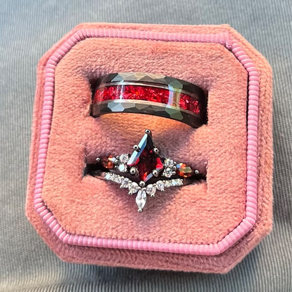 Skye Natural Red Garnet Couples Ring Set- His and Hers Matching Wedding ...