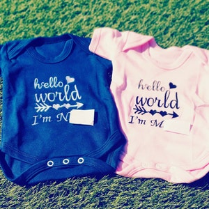 Personalized Hello World Baby Grow, Embroidered Cotton Bodysuit - Etsy UK