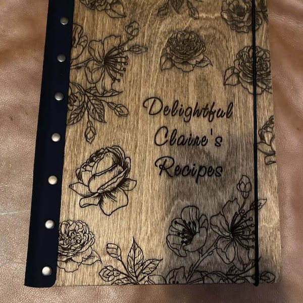 Leather Bound Cookbook Wooden Cover Drink Recipe Notebook Personalized ...