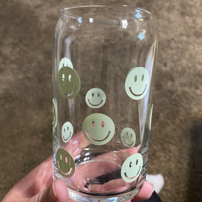 Sage Green Smiley Face Iced Coffee Glass Cup - Etsy
