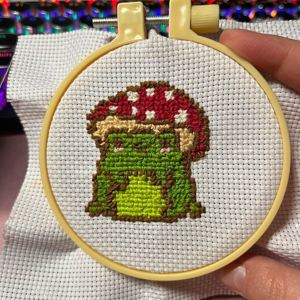 Mushroom Frog Cross Stitch Pattern PDF - Kawaii Funny Easy Tiny Frog ...