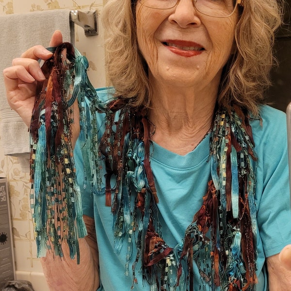 Denim Scarf, Blue Denim Scarf, Scarf Necklace, Denim Scarf Jewelry ...