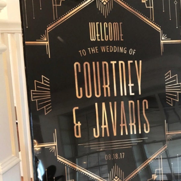 Gatsby Wedding Welcome Sign: Gold Art Deco 1920s Reception Poster ...