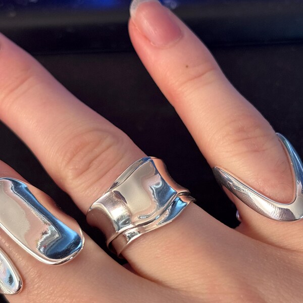 925 Sterling Silver Adjustable Ring | Hammered Ring | Textured Ring | Statement Bold Ring ...