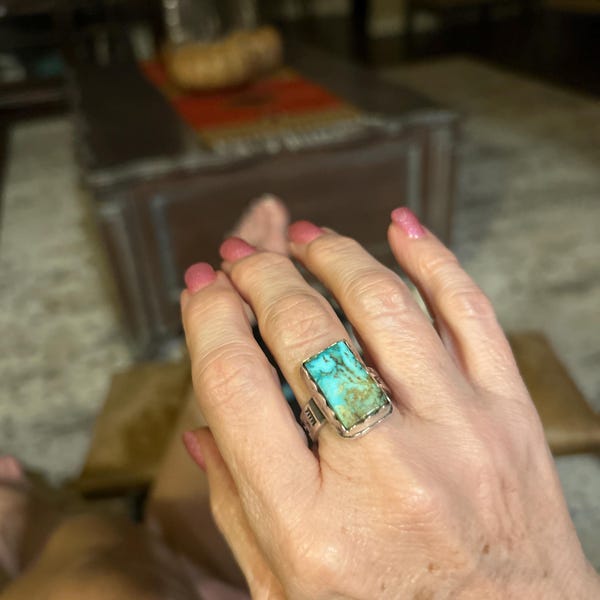Handmade Blackjack Turquoise and Sterling Silver Ring. Size 10.5. Snake ...