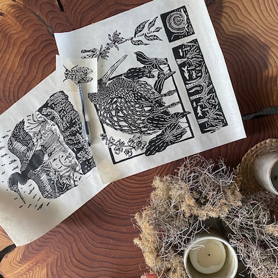 Alligator Linocut, karst Swimming, Handmade Linocut Print - Etsy